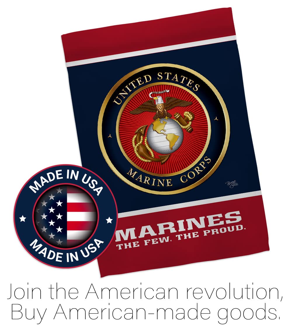 Breeze Decor Proud Marine Corps Garden Flag Set Mailbox Hanger Armed Forces USMC Semper Fi United State American Military Veteran Retire Official House Banner Small Yard Gift Double-Sided, Made In USA