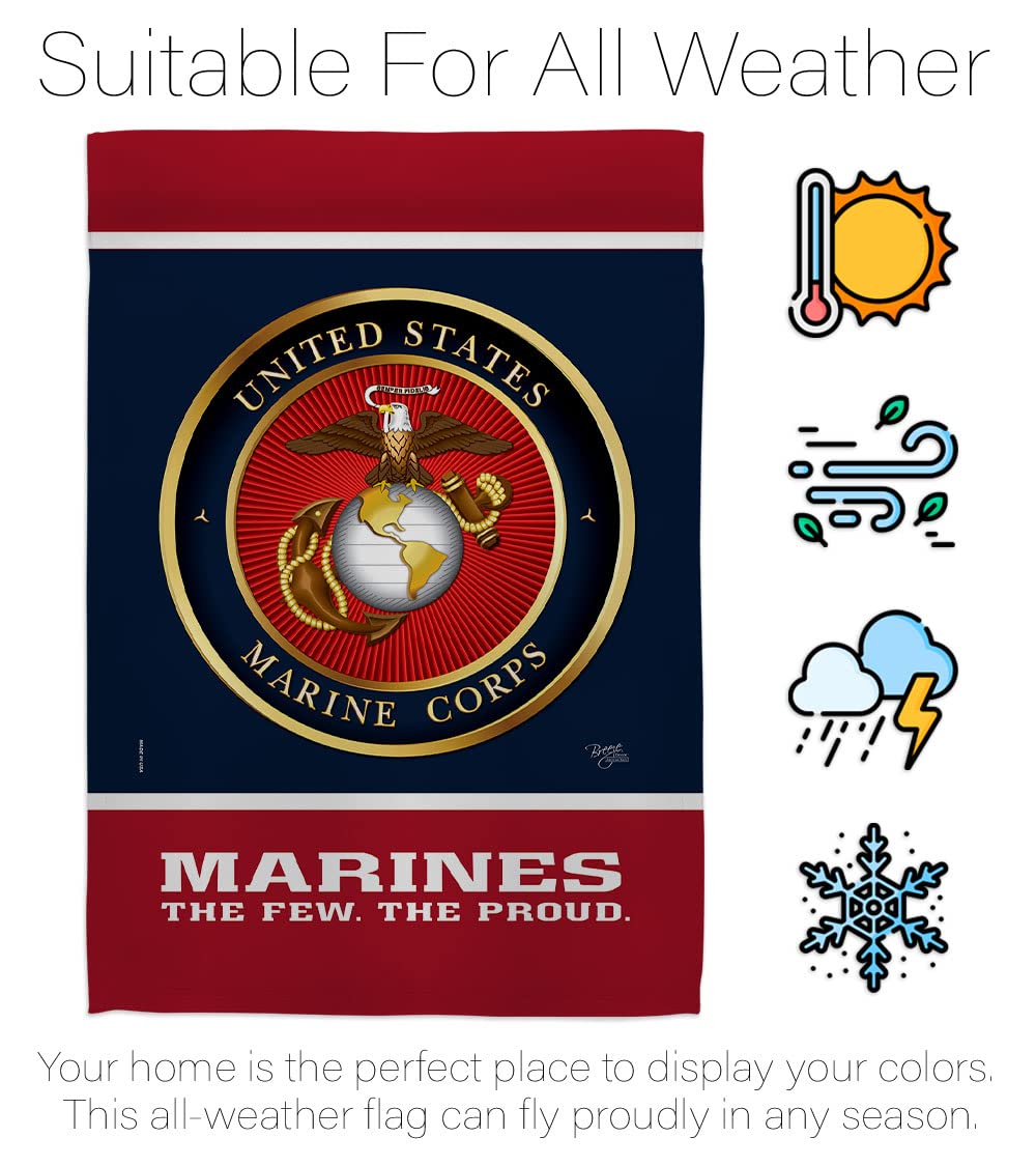 Breeze Decor Proud Marine Corps Garden Flag Set Mailbox Hanger Armed Forces USMC Semper Fi United State American Military Veteran Retire Official House Banner Small Yard Gift Double-Sided, Made In USA