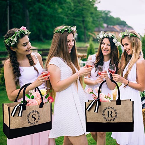GIFTOXO Jute/Canvas Tote Bag For Women, Personalized Initial Tote Bag for Wedding Beach Birthday, Monogrammed Gift for Her (B)