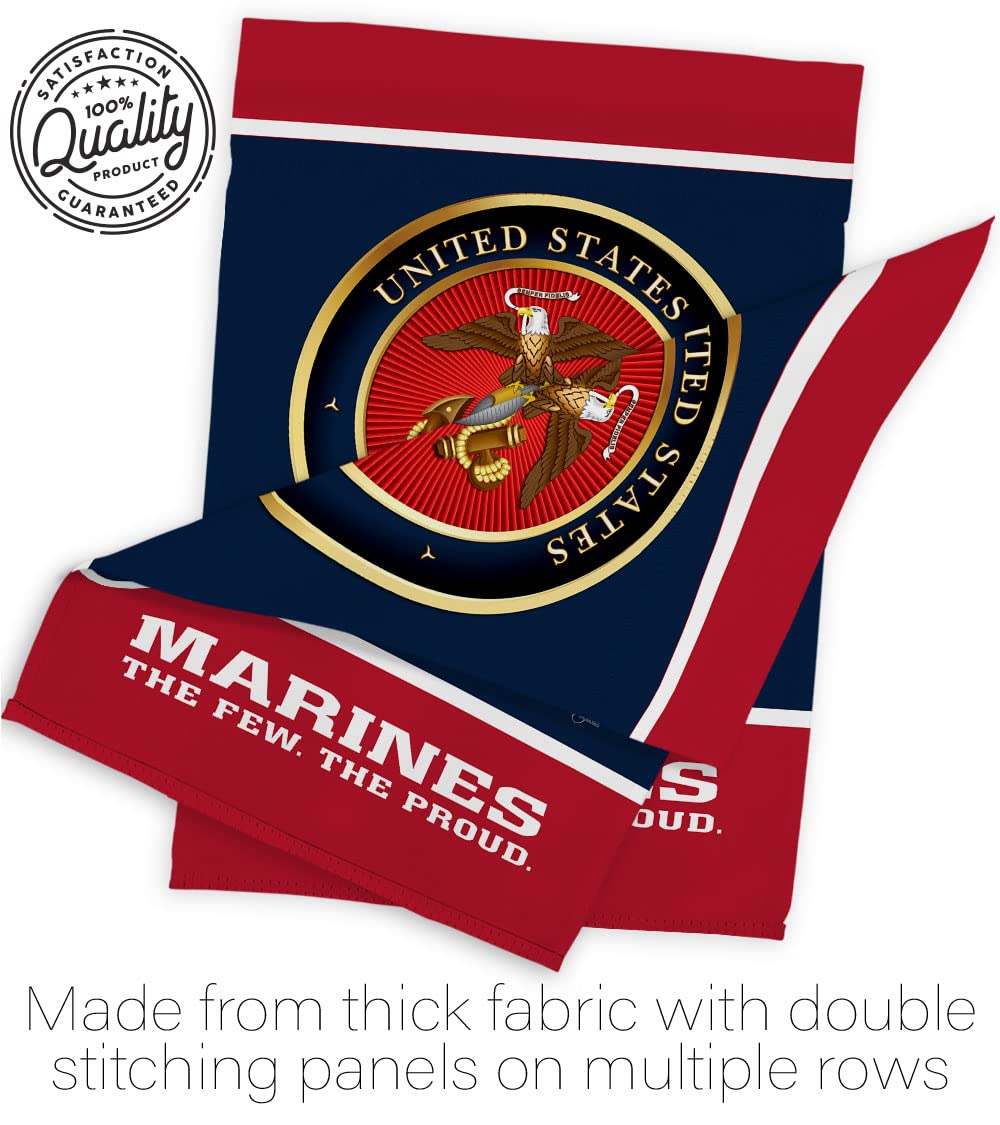 Breeze Decor Proud Marine Corps Garden Flag Set Mailbox Hanger Armed Forces USMC Semper Fi United State American Military Veteran Retire Official House Banner Small Yard Gift Double-Sided, Made In USA