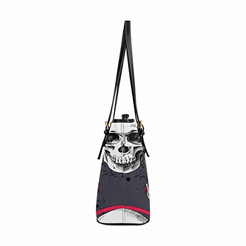 InterestPrint A Skull In Headphones Women's Tote Bag Leather Shoulder Bag Handbags
