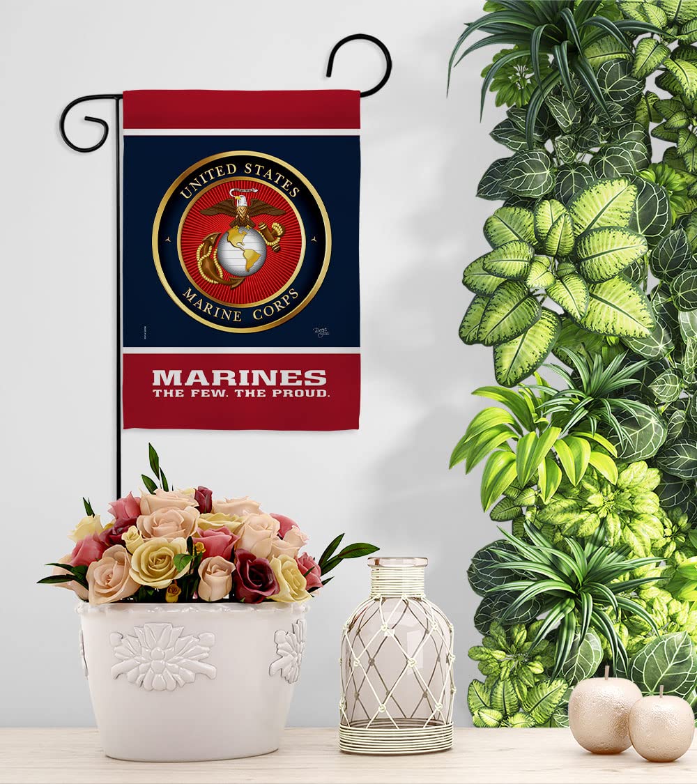 Breeze Decor Proud Marine Corps Garden Flag Set Mailbox Hanger Armed Forces USMC Semper Fi United State American Military Veteran Retire Official House Banner Small Yard Gift Double-Sided, Made In USA