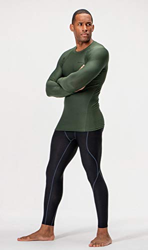 DEVOPS 3 Pack Men's UPF 50+ Long Sleeve Compression Shirts Quick Dry, Cool Gear for Garage Garden Gym Yard and Workouts (Medium, Black-Khaki-Navy)