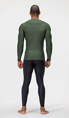 DEVOPS 3 Pack Men's UPF 50+ Long Sleeve Compression Shirts Quick Dry, Cool Gear for Garage Garden Gym Yard and Workouts (Medium, Black-Khaki-Navy)