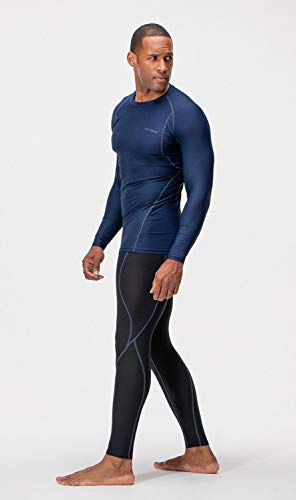 DEVOPS 3 Pack Men's UPF 50+ Long Sleeve Compression Shirts Quick Dry, Cool Gear for Garage Garden Gym Yard and Workouts (Medium, Black-Khaki-Navy)