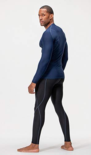 DEVOPS 3 Pack Men's UPF 50+ Long Sleeve Compression Shirts Quick Dry, Cool Gear for Garage Garden Gym Yard and Workouts (Medium, Black-Khaki-Navy)