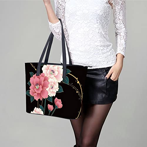 Womens Handbag Japanese Floral Blossom Pattern Leather Tote Bag Top Handle Satchel Bags For Lady
