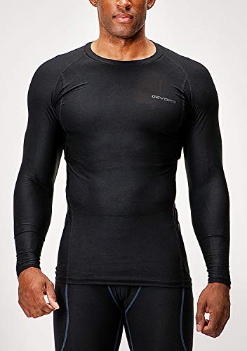 DEVOPS 3 Pack Men's UPF 50+ Long Sleeve Compression Shirts Quick Dry, Cool Gear for Garage Garden Gym Yard and Workouts (Medium, Black-Khaki-Navy)