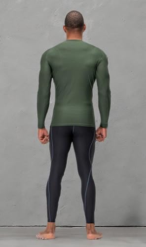 DEVOPS 3 Pack Men's UPF 50+ Long Sleeve Compression Shirts Quick Dry, Cool Gear for Garage Garden Gym Yard and Workouts (Medium, Black-Khaki-Navy)