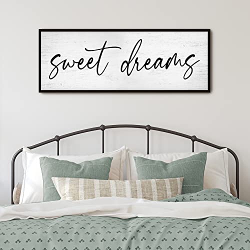 GraceView Sweet Dreams Wall Decor - 42”X15”Sweet Dreams Framed Wall Decor for Bedroom Wall Decor Above Bed for bedroom Aesthetic And Minimalist Wall Art Canvas (Black)