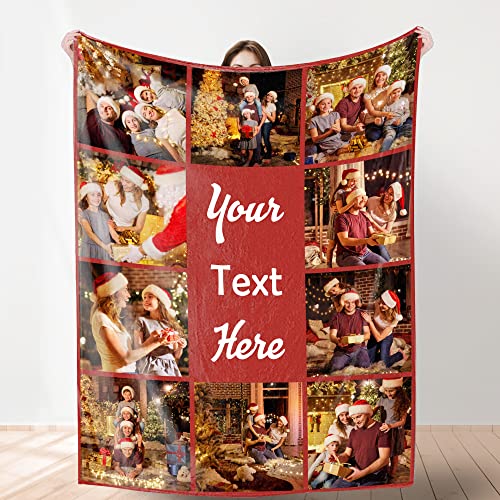 Personalized Blanket with Photo Text Custom Throw Blanket Using My Own Pictures for Christmas Family Mom Dad Dog Sisters Friends Besties Grandma Wife 10 Photo