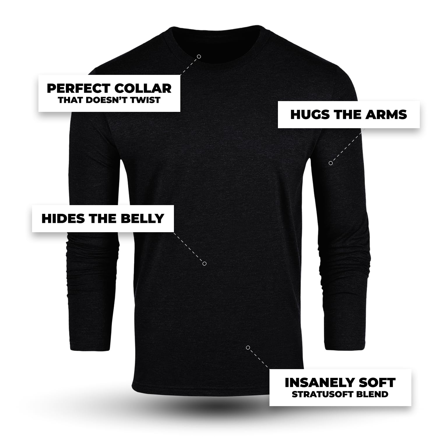 Fresh Clean Threads Mens Black Long Sleeve T-Shirt - Pre Shrunk Soft Fitted Premium Classic Tee - Men's T Shirts Cotton Poly - 3XL