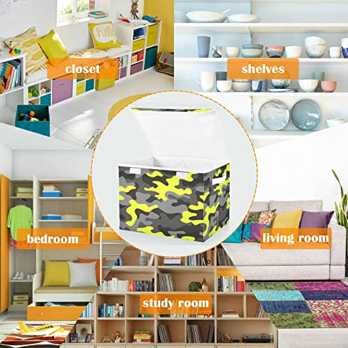 CaTaKu Camouflage Art Green Storage Bins with Lids and Handles, Fabric Large Storage Container Cube Basket with Lid Decorative Storage Boxes for Organizing Clothes
