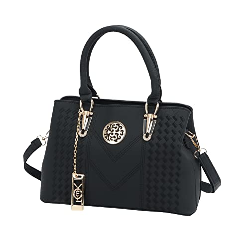 KUANG! Women Top Handle Bag Faux Leather Woven pattern Tote Shoulder Bag Large Handbags