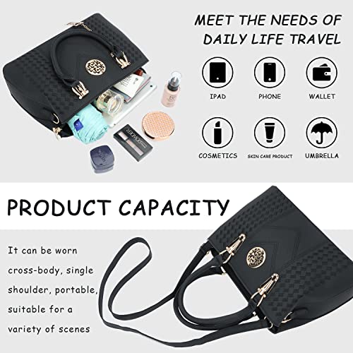 KUANG! Women Top Handle Bag Faux Leather Woven pattern Tote Shoulder Bag Large Handbags