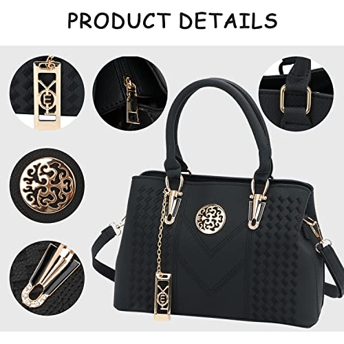 KUANG! Women Top Handle Bag Faux Leather Woven pattern Tote Shoulder Bag Large Handbags