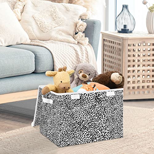 Kigai Storage Basket Black and White Leopard Storage Boxes with Lids and Handle, Large Storage Cube Bin Collapsible for Shelves Closet Bedroom Living Room, 16.5x12.6x11.8 In