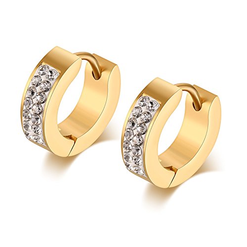 Stainless Steel Womens Mens Hoop Earrings Huggie Earrings CZ Piercings Hypoallergenic 18G (2pair Gold&Silver)