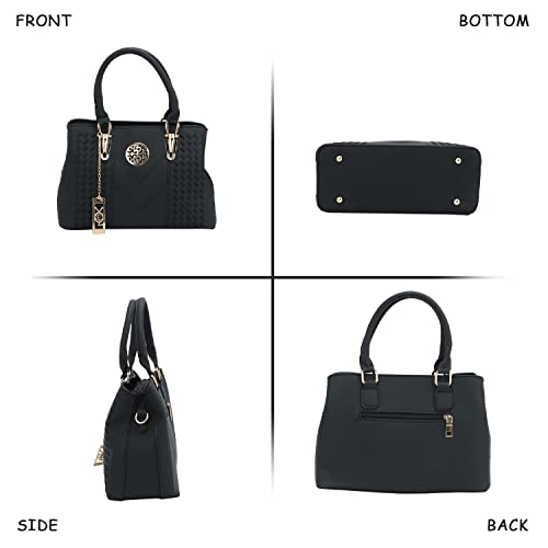 KUANG! Women Top Handle Bag Faux Leather Woven pattern Tote Shoulder Bag Large Handbags
