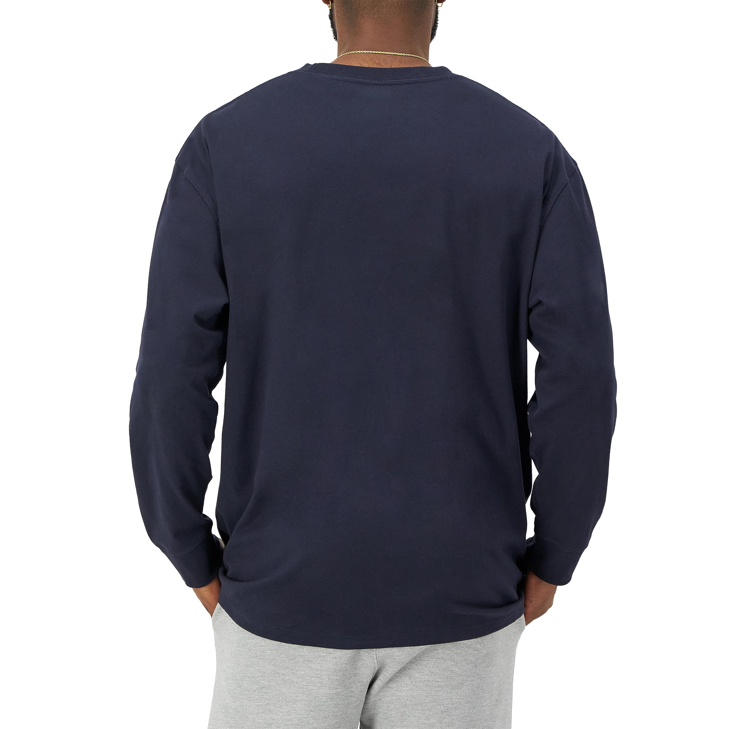 Champion, Classic Long Sleeve, Comfortable, Soft T-Shirt for Men (Reg. or Big & Tall), Navy, Large