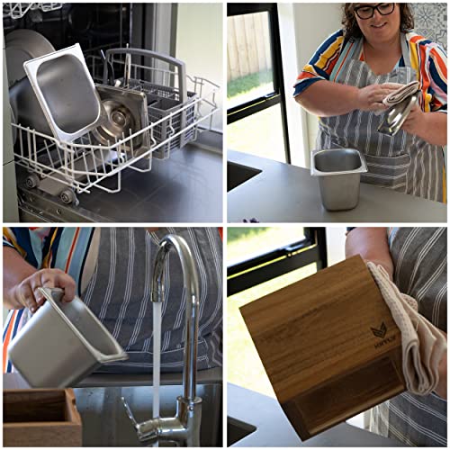 KIITLY | Countertop Compost Bin for Kitchen - Indoor Composter with Lid | Smell Proof, Odorless, and Stainless Steel Food Scrap Container with Wood Box (Bamboo, Small)