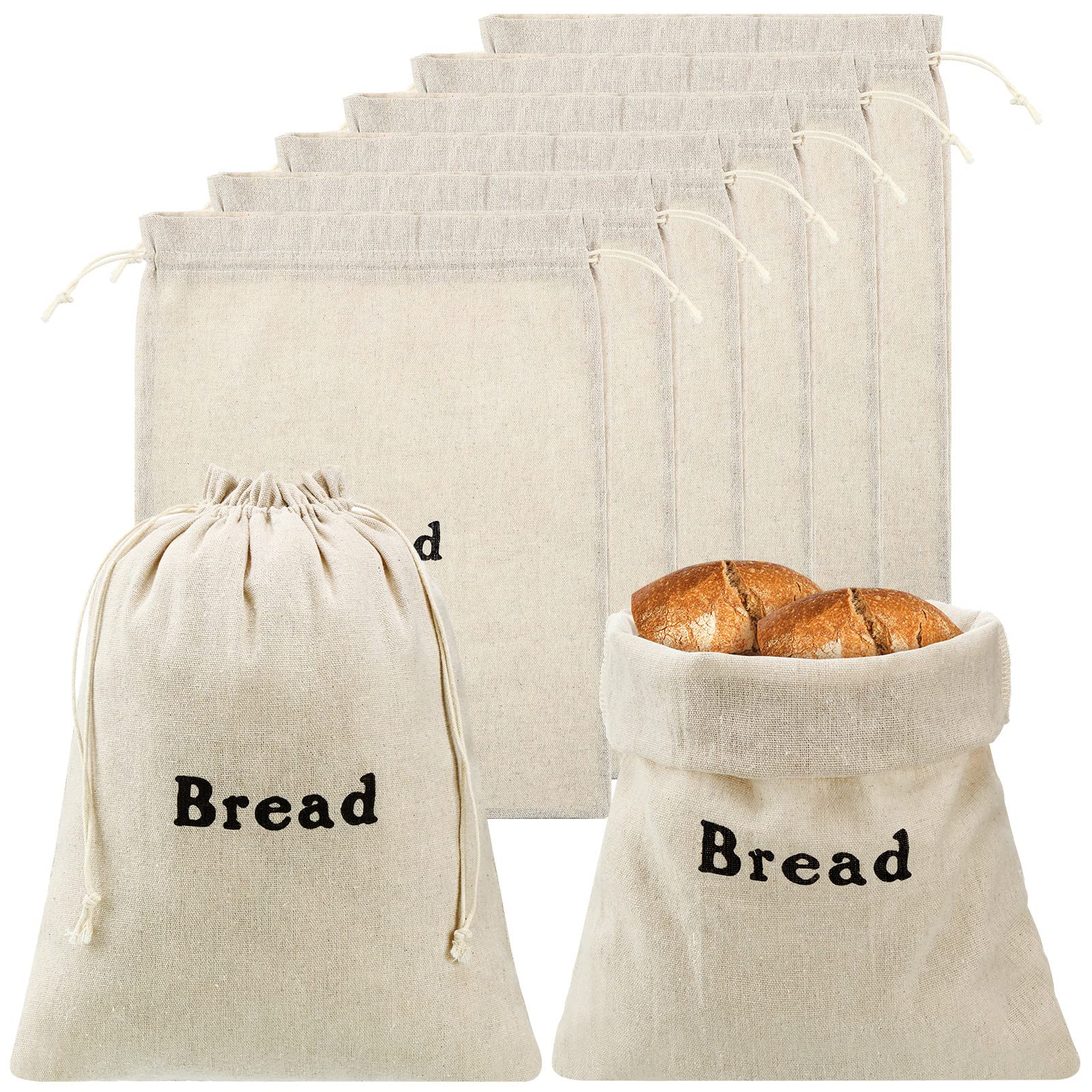 Linen Bread Bags Large Burlap Reusable Drawstring Bread Bags 12 x 15 Inch Unbleached Loaves Pastries Bags Handmade Food Storage for Bakery Picnic Wedding Wrapping Camping (3 Pieces)
