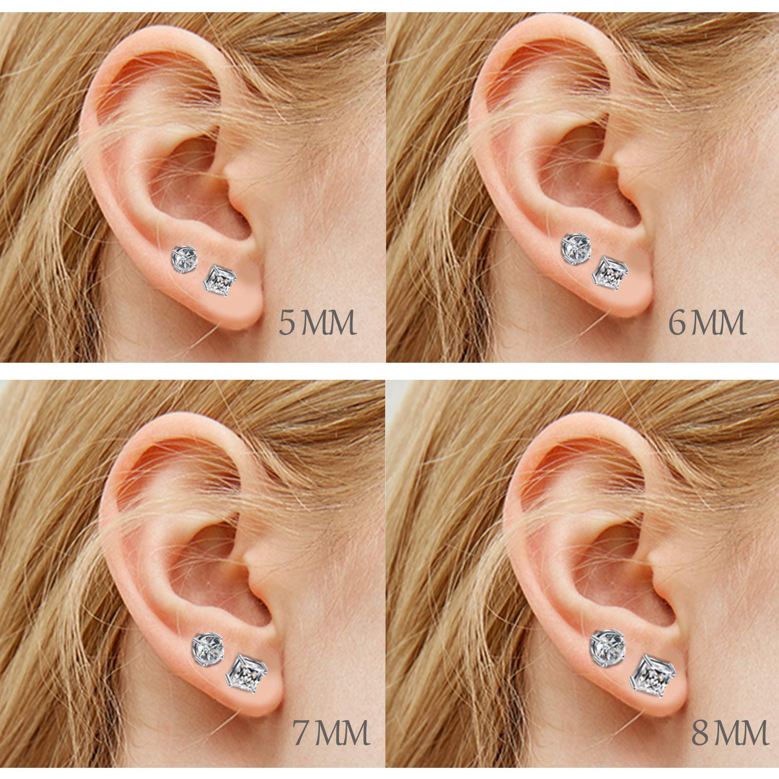 ADAIER 2 Pairs Stainless Steel Magnetic Stud Earrings for Men Women Non-piercing CZ Hypoallergenic 8MM (SE-21) (2 pairs 6mm silver)