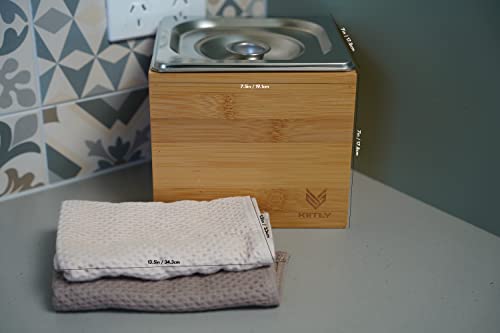 KIITLY | Countertop Compost Bin for Kitchen - Indoor Composter with Lid | Smell Proof, Odorless, and Stainless Steel Food Scrap Container with Wood Box (Bamboo, Small)