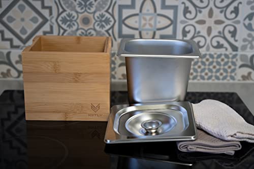 KIITLY | Countertop Compost Bin for Kitchen - Indoor Composter with Lid | Smell Proof, Odorless, and Stainless Steel Food Scrap Container with Wood Box (Bamboo, Small)