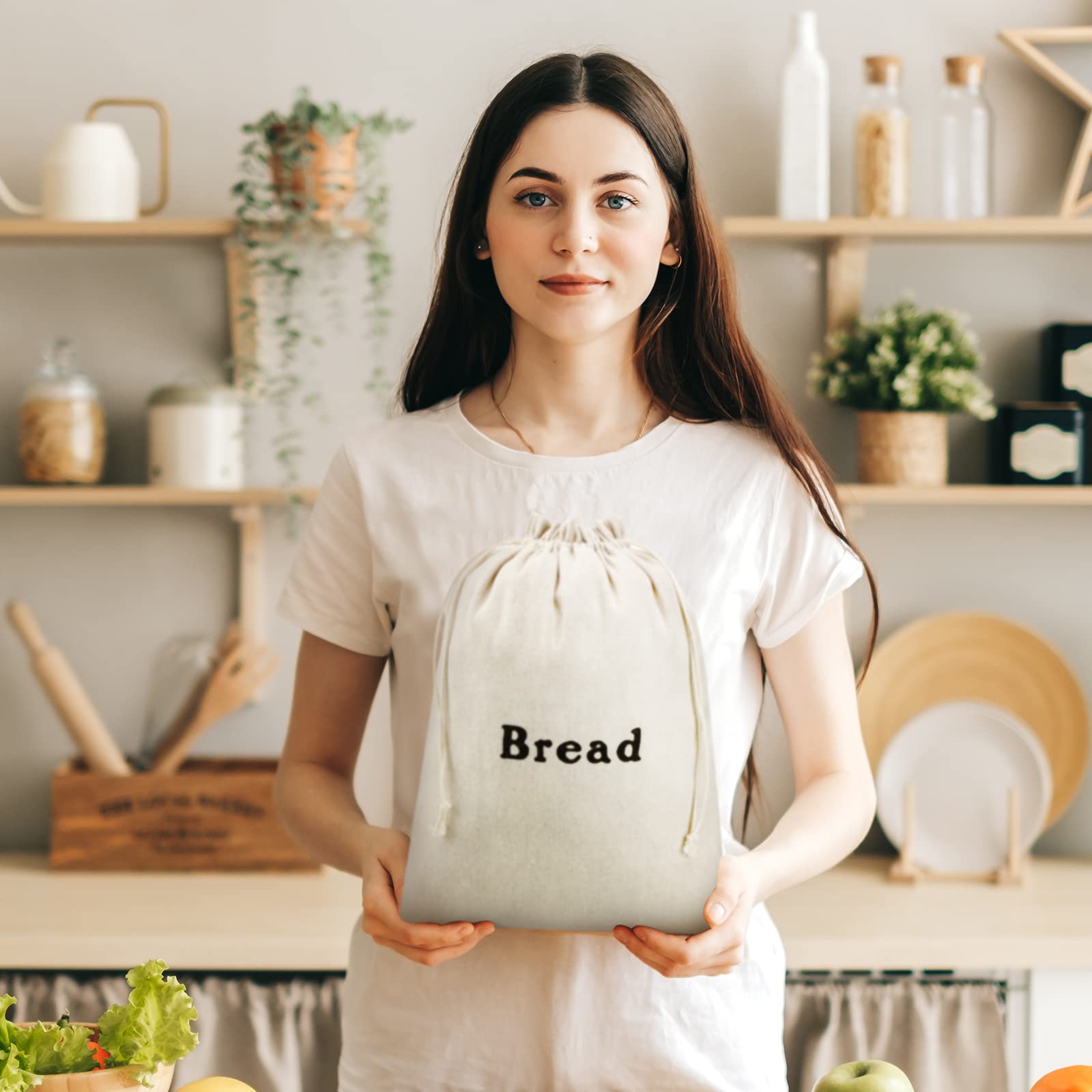 Linen Bread Bags Large Burlap Reusable Drawstring Bread Bags 12 x 15 Inch Unbleached Loaves Pastries Bags Handmade Food Storage for Bakery Picnic Wedding Wrapping Camping (3 Pieces)