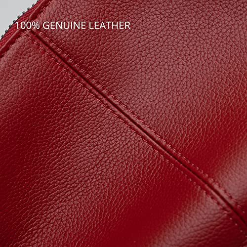 Bveyzi Genuine Leather Wristlet Purses for Women, Envelope Clutch Wallet Small Crossbody Bags for Dressy Evening (Wine Red)