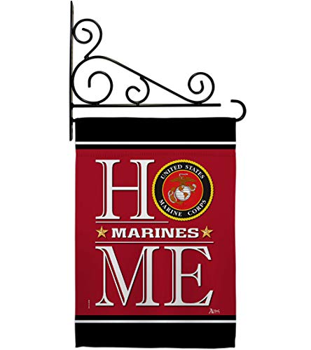 Marine Corps Home Garden Flag - Set Wall Holder Armed Forces USMC Semper Fi United State American Military Veteran Retire Official - House Banner Small Yard Gift Double-Sided Made in USA 13 X 18.5