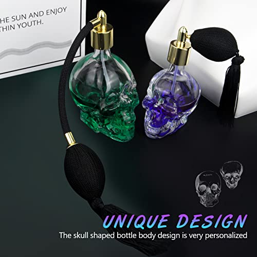 muguroom Skull Perfume Mist Spray Bottles Gothic Crystal Glass Vintage Perfume Atomizer,Gold Tassels Refillable Sprayer Cocktail Atomizer Spray (2pc,100ml+50ml)