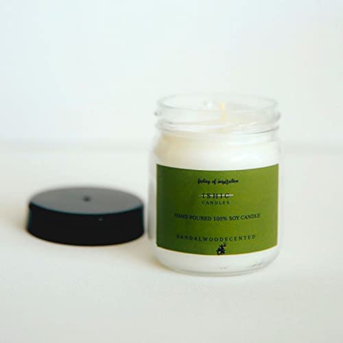 ISHIC Candles 100% Natural Soy Wax Sandalwood Scented Hand Poured Decorative Jar Candle, with Cotton Wick, 72 Hours of Burn Time