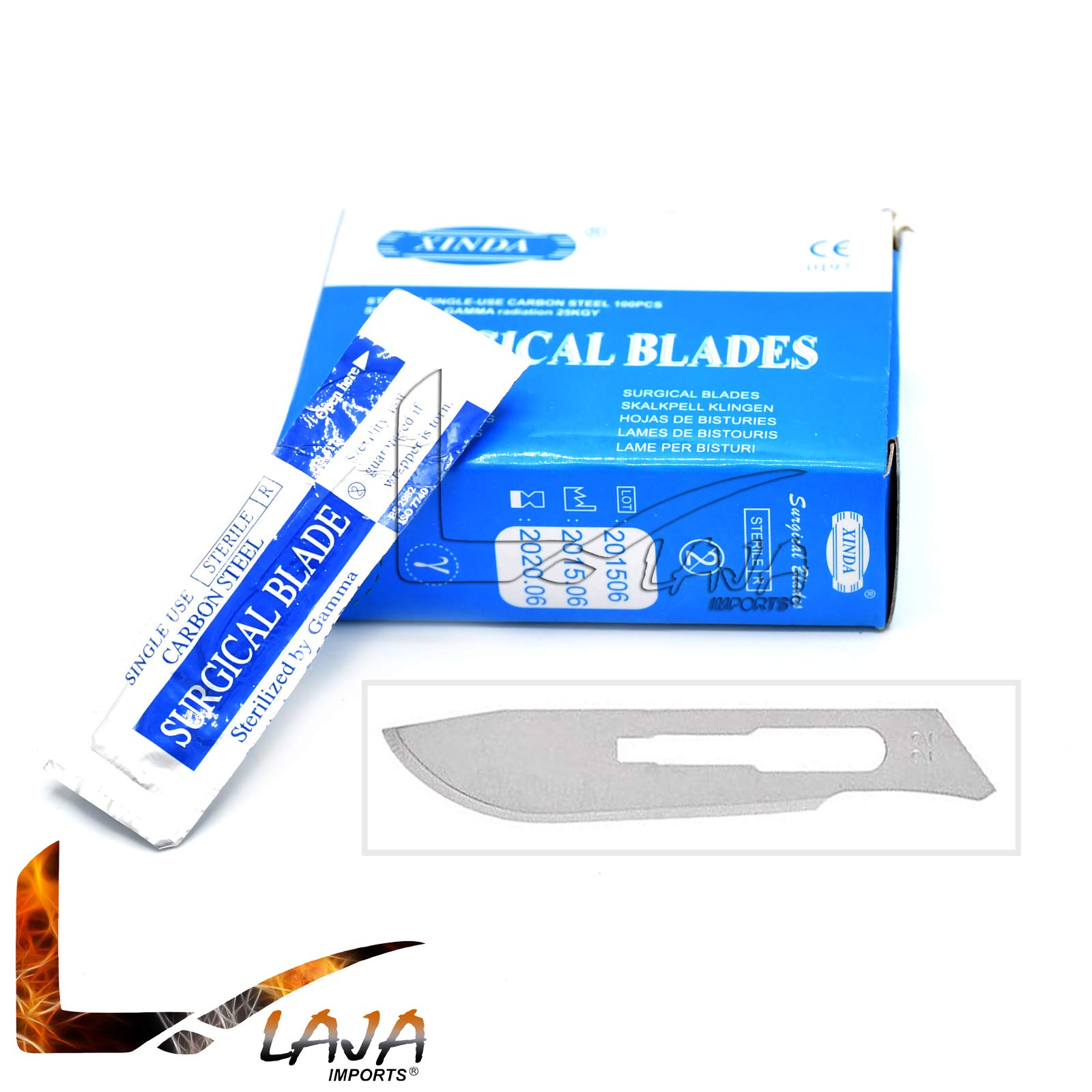 100 Scalpel Sterile Blades #22 with Free Scalpel Handle #4 (Laja Imports Brand) for Educational Use