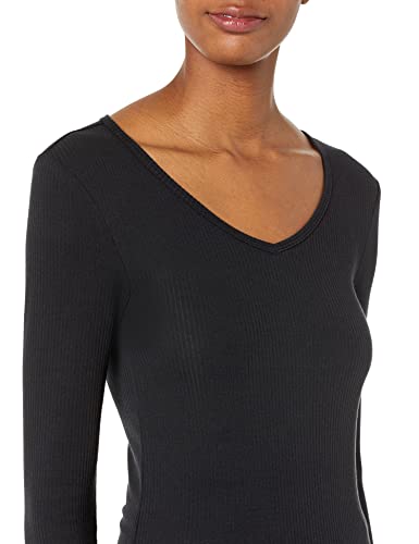 Amazon Essentials Women's Fitted Long Sleeve Shirt, Slim-Fit - Layering Knit Rib V-Neck (Plus Size Available), Pack of 2, Black, Large