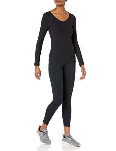 Amazon Essentials Women's Fitted Long Sleeve Shirt, Slim-Fit - Layering Knit Rib V-Neck (Plus Size Available), Pack of 2, Black, Large