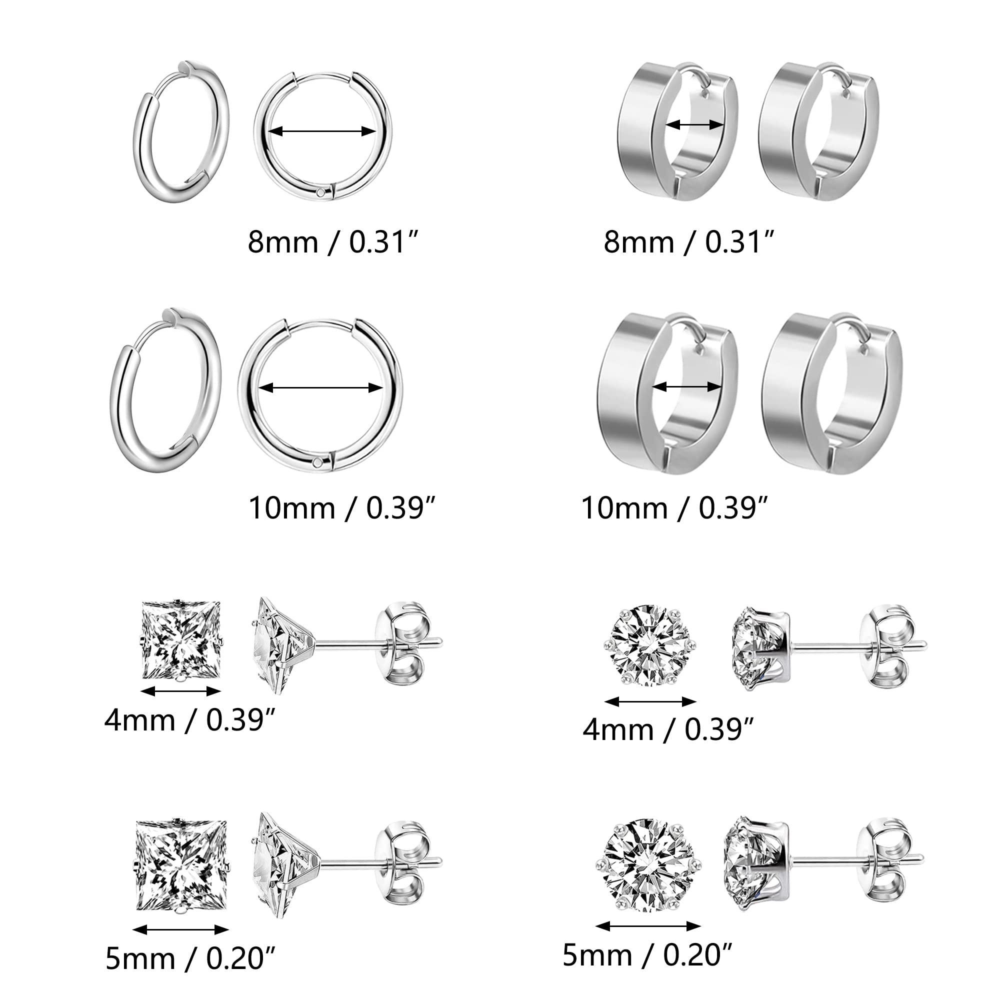 8 Pairs Earring Sets for Multiple Piercing Stainless Steel Hoop and Stud Earrings Hypoallergenic Small Hoop Earing for Men Women