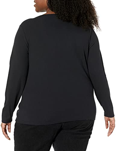 Amazon Essentials Women's Fitted Long Sleeve Shirt, Slim-Fit - Layering Knit Rib V-Neck (Plus Size Available), Pack of 2, Black, Large