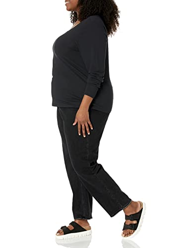 Amazon Essentials Women's Fitted Long Sleeve Shirt, Slim-Fit - Layering Knit Rib V-Neck (Plus Size Available), Pack of 2, Black, Large