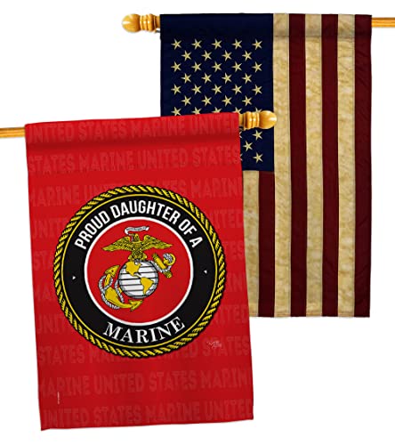 Breeze Decor Proud Daughter House Flag Pack Armed Forces Marine Corps USMC Semper Fi United State American Military Veteran Retire Official Vintage Applique Garden Yard Gift, Made in USA