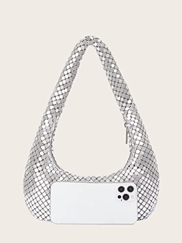 Rejollly Sequins Purse Sparkly Bling Hobo Handbag Under Arm Clutch Purse for Women Evening Bag for Prom Cocktail Party Wedding Silver