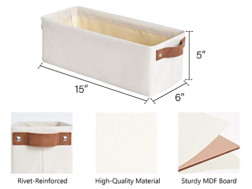 StorageWorks Narrow Storage Bins, Small Baskets for Organizing, Long Storage Basket with Handles, Fabric Storage Bins for Shelf, Beige, 2-Pack