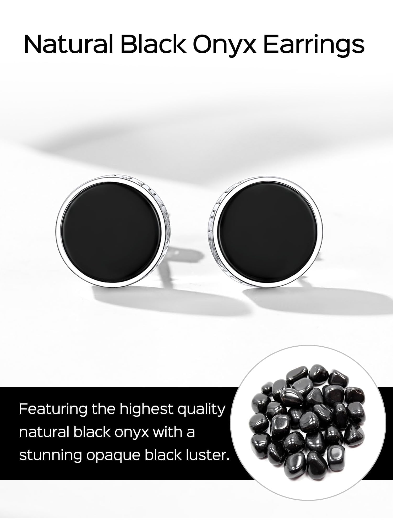 ChicSilver Mens Earrings 925 Sterling Silver Round Black Onyx Earrings with Viking Rune Black Earrings for Men Hypoallergenic Christmas Studs for Men