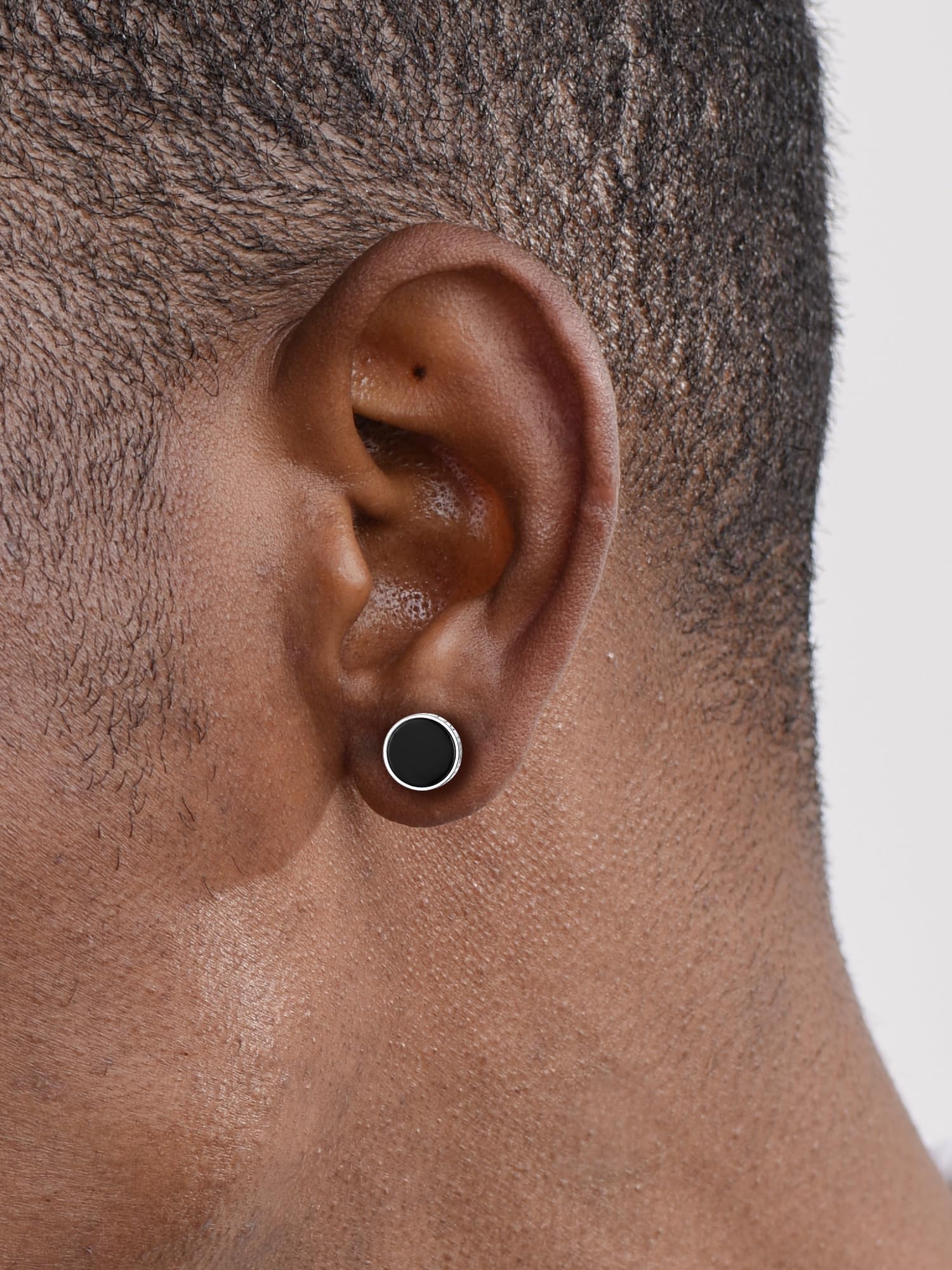 ChicSilver Mens Earrings 925 Sterling Silver Round Black Onyx Earrings with Viking Rune Black Earrings for Men Hypoallergenic Christmas Studs for Men