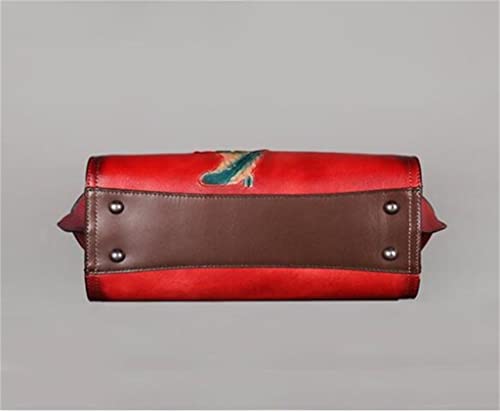 ZHUHW Leather Women's Bag Flower Handbag Hand-Painted Chinese Style Floral -Shoulder Messenger Bag (Color : D, Size