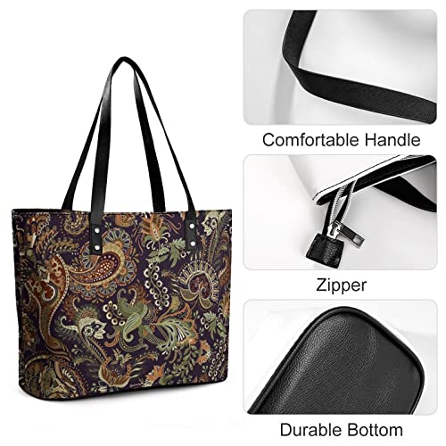 Womens Handbag Paisley Pattern Leather Tote Bag Top Handle Satchel Bags For Lady