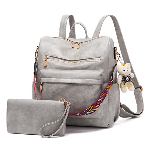 Soperwillton Women Backpack Purse Multipurpose Design Handbags Shoulder Bag PU Leather Travel bag Backpack Set 2pcs
