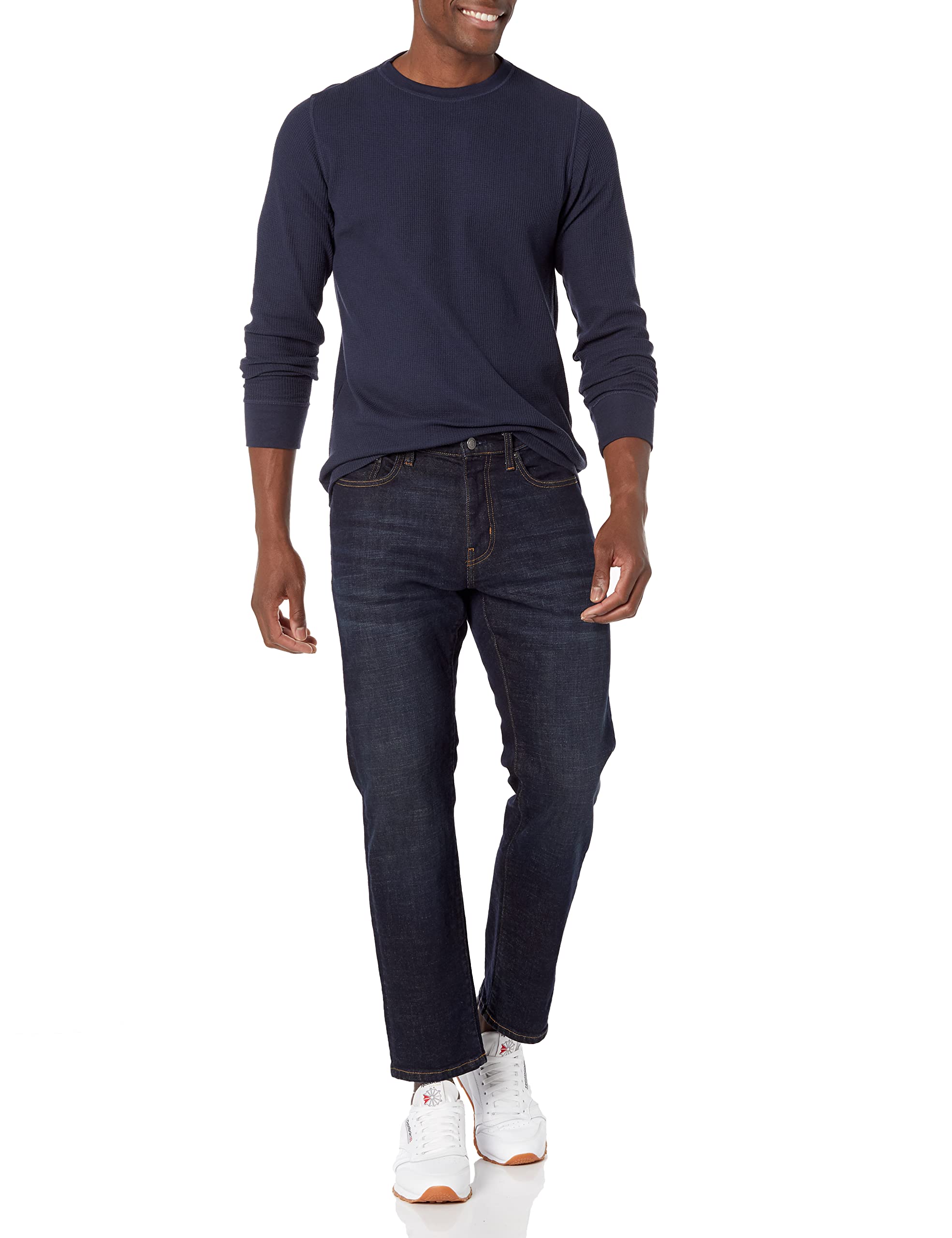 Amazon Essentials Men's Regular-Fit Long-Sleeve Waffle Shirt, Navy, Large
