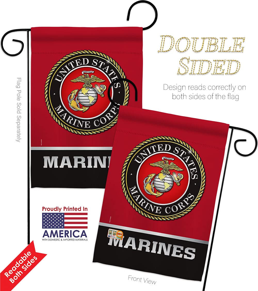 US MILITARY United State Garden Flag 2pcs Pack Armed Forces Marine Corps USMC Semper Fi American Military Veteran Retire Official House Banner Small Yard Gift Double-Sided, Made in USA